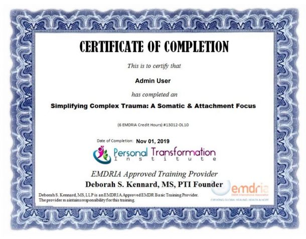 Simplifying Complex Trauma Certificate - Personal Transformation Institute